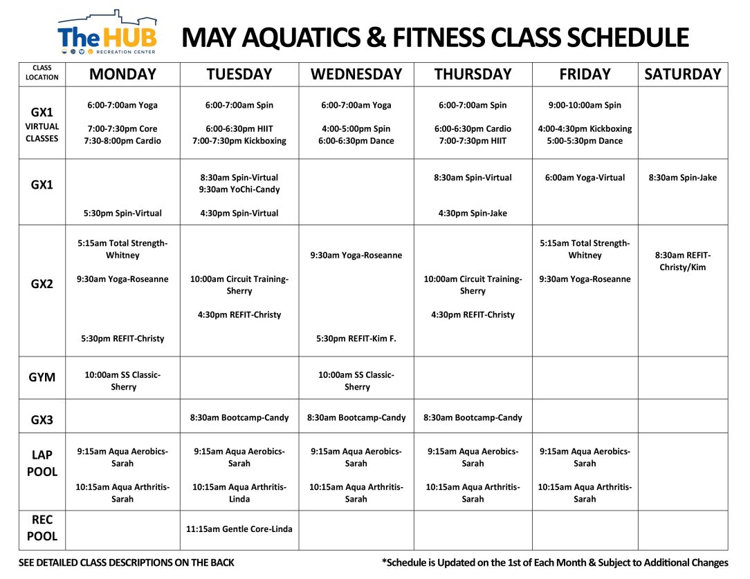 Water Aerobics Class Schedule | The HUB Recreation Center
