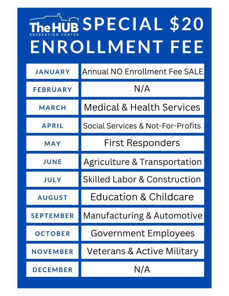 Special Enrollment Fee Calendar | The HUB Recreation Center