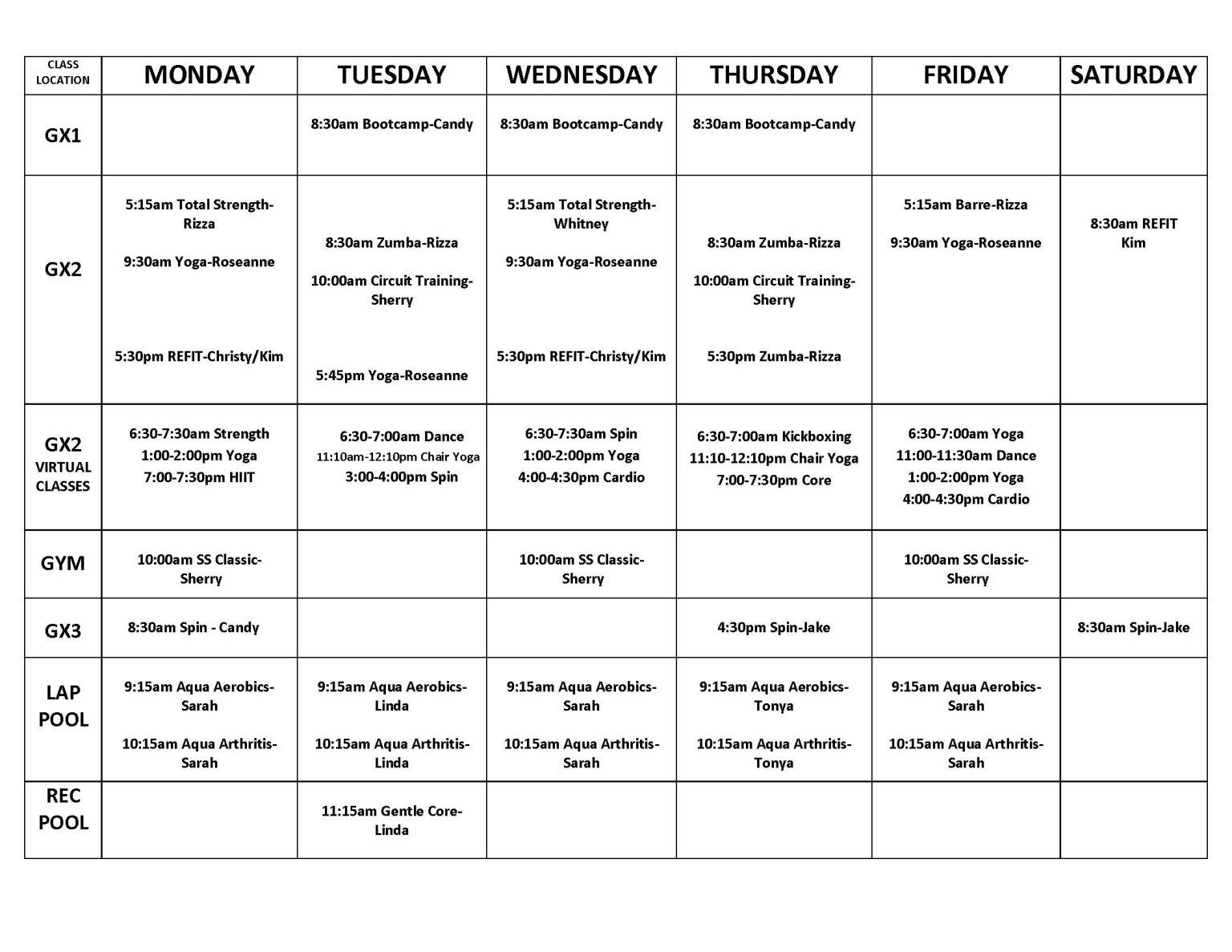 Water Aerobics Class Schedule | The HUB Recreation Center