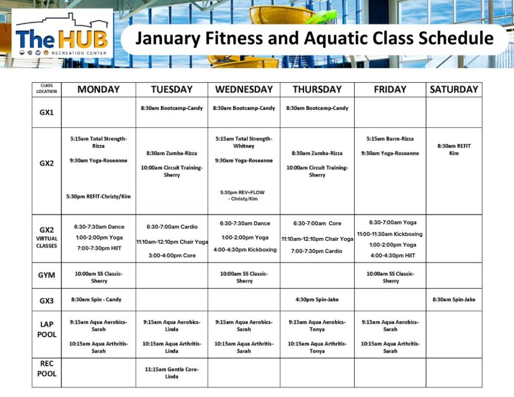 Fitness Class Schedule | The HUB Recreation Center