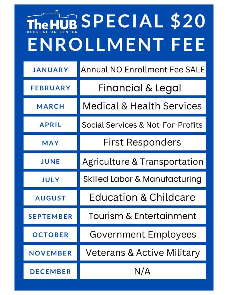 Special Enrollment Fee Calendar | The HUB Recreation Center