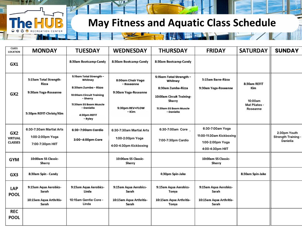 Fitness Class Schedule | The HUB Recreation Center
